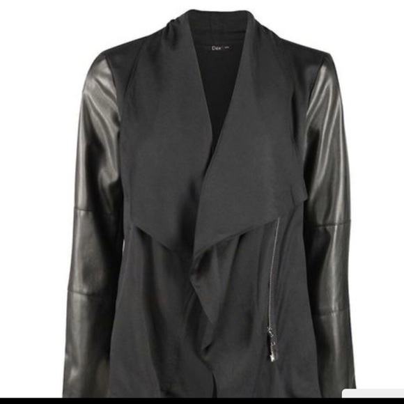Dex | Jackets & Coats | Dex Black Leather Sleeve Drape Front Jacket ...